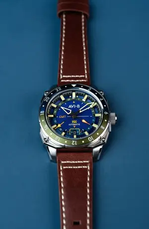 AVI-8 Hawker Hunter Atlas Gmt Automatic Leather Strap Watch - Blue