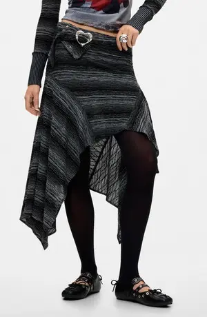 Desigual Asymmetric Textured Midi Skirt - Light Gray