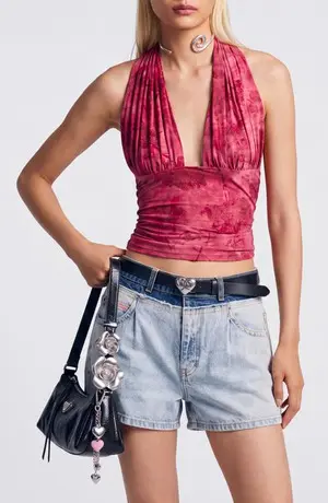 Desigual Plunging Halter Top - Red