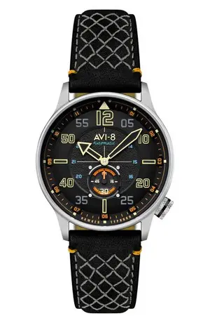 AVI-8 Hawker Typhoon Baldwin Automatic Leather Strap Watch - Black