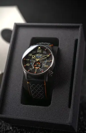 AVI-8 Hawker Typhoon Baldwin Automatic Leather Strap Watch - Black