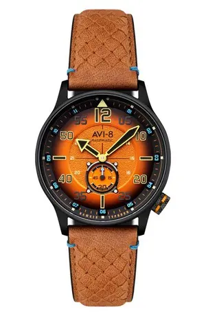 AVI-8 Hawker Typhoon Baldwin Automatic Leather Strap Watch - Orange