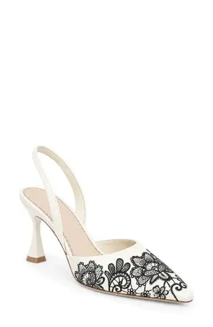 Cinq À Sept Scarlett Embroidered Lace Leather Slingback Pump - Ivory/black