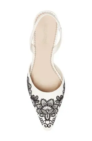 Cinq À Sept Scarlett Embroidered Lace Leather Slingback Pump - Ivory/black