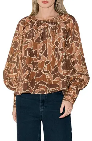 CIEBON Rileigh Shimmer Balloon Sleeve Top - Brown Multi