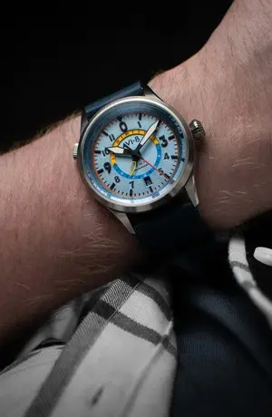 AVI-8 Flyboy Wingman Worldtime Automatic Leather Strap Watch - Blue