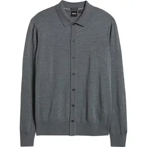 BOSS Helbert Virgin Wool Cardigan - Medium Grey