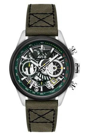 AVI-8 Hawker Harrier Matador Chronograph Leather Strap Watch - Green
