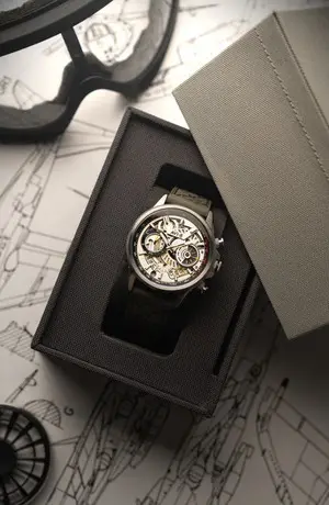 AVI-8 Hawker Harrier Matador Chronograph Leather Strap Watch - Silver