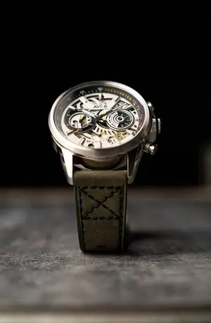 AVI-8 Hawker Harrier Matador Chronograph Leather Strap Watch - Silver