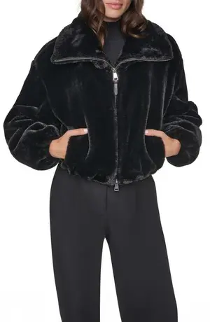 Dkny Faux Fur Bomber Jacket - Black