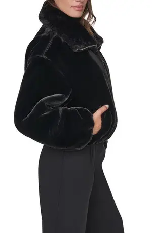 Dkny Faux Fur Bomber Jacket - Black