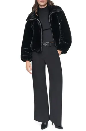 Dkny Faux Fur Bomber Jacket - Black
