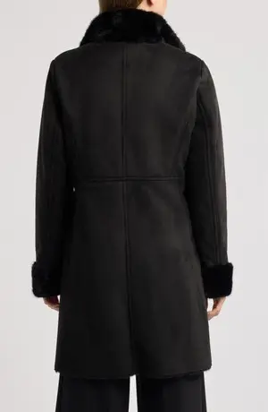 Via Spiga Faux Fur Trim Faux Suede Car Coat - Black