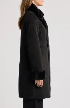 Via Spiga Faux Fur Trim Faux Suede Car Coat - Black