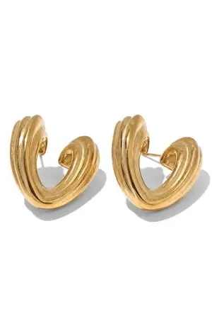 Fallon Ribbed V Hoop Earrings - Gold