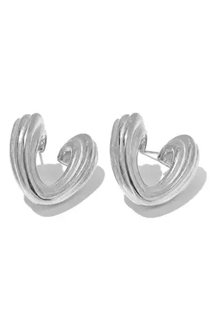 Fallon Ribbed V Hoop Earrings - Silver