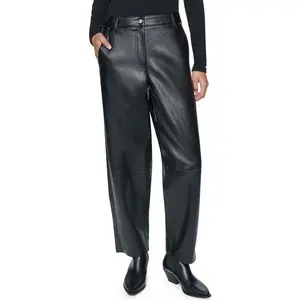 Dkny Yorkville Faux Leather Wide Leg Pants - Black