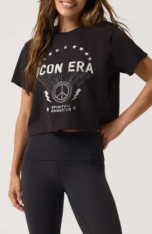 Spiritual Gangster Icon Era Mercury Cotton Crop Graphic T-shirt - Black
