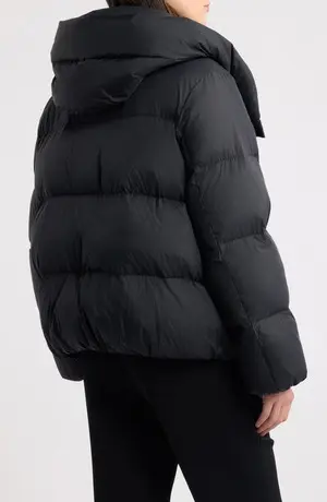 Vince Asymmetrical Stand Collar Hooded Puffer Jacket - Black