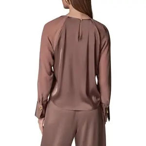 Donna Karan New York Shirred Long Sleeve Top With Hardware - Truffle