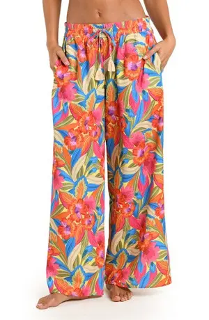 SUNSHINE 79 Tropic Tapestry Wide Leg Cover-up Jeans - Pink Multi