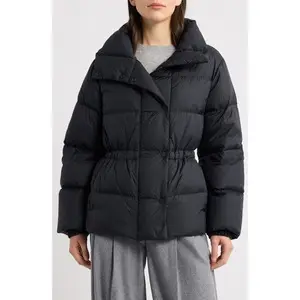 Vince Quilted Stand Collar Down Puffer Jacket - Black