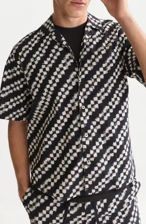 Scotch & Soda Ikat Relaxed Fit Short Sleeve Shirt - Meteorite