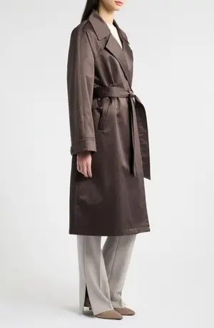 Via Spiga Belted Trench Coat - Chocolate