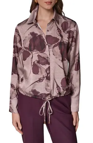 Donna Karan New York Printed Long Sleeve Shirt With Drawstring Hem - Glazed Fig Multi