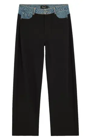 Desigual Contrast Waistband Straight Leg Pants - Black