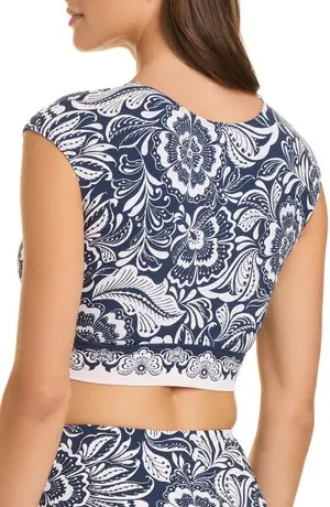 BLEU BY ROD BEATTIE Tied Front Cap Sleeved Crop Swim Top