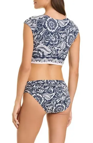 BLEU BY ROD BEATTIE Tied Front Cap Sleeved Crop Swim Top