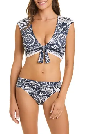 BLEU BY ROD BEATTIE Tied Front Cap Sleeved Crop Swim Top