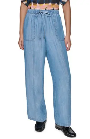 Dkny Wide Leg Tencel Lyocell Drawstring Pants - Stream