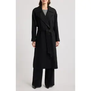 Via Spiga Belted Wool Blend Coat With Faux Suede Trim - Black