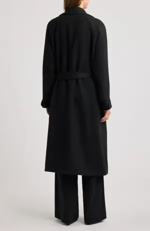 Via Spiga Belted Wool Blend Coat With Faux Suede Trim - Black