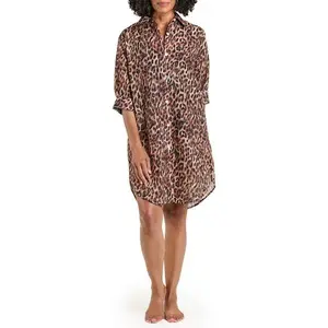 MAXINE OF HOLLYWOOD Jungle Heat Camp Shirt Swim Cover-up - Brown Multi