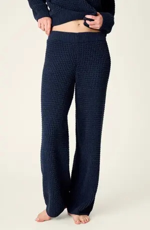PJ Salvage Cozy Chenille Waffle Wide Leg Pants - Deep Navy