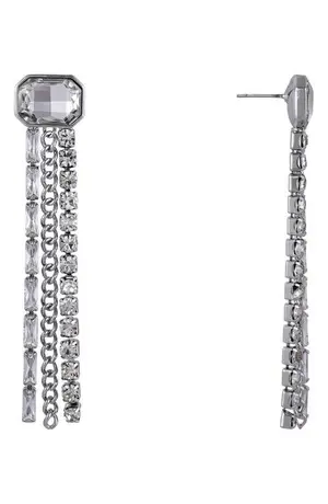 Badgley Mischka Stone And Chain Linear Drop Earrings - Silver