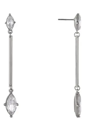 Badgley Mischka Navette Glass Stone Bar Linear Drop Earrings - Silver