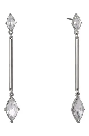 Badgley Mischka Navette Glass Stone Bar Linear Drop Earrings - Silver