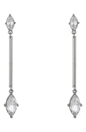Badgley Mischka Navette Glass Stone Bar Linear Drop Earrings - Silver