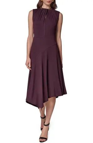 Donna Karan New York Hardware Neck Sleeveless Handkerchief Hem Midi Dress - Glazed Fig