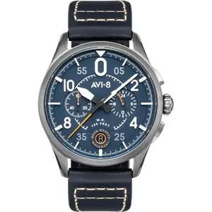 AVI-8 Spitfire Lock Chronograph Leather Strap Watch - Blue