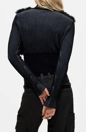 Desigual Ribbed Cropped Zipper Sweater - Black