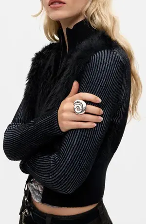 Desigual Ribbed Cropped Zipper Sweater - Black