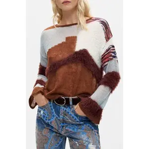 Desigual Pattern Mix Sweater - Brown