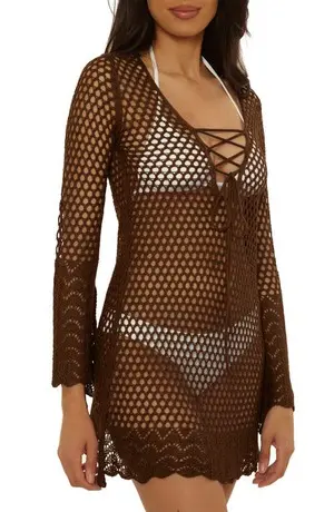 BECCA By Rebecca Virtue Lace-up Plunge Neck Cover-up Dress