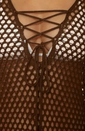 BECCA By Rebecca Virtue Lace-up Plunge Neck Cover-up Dress